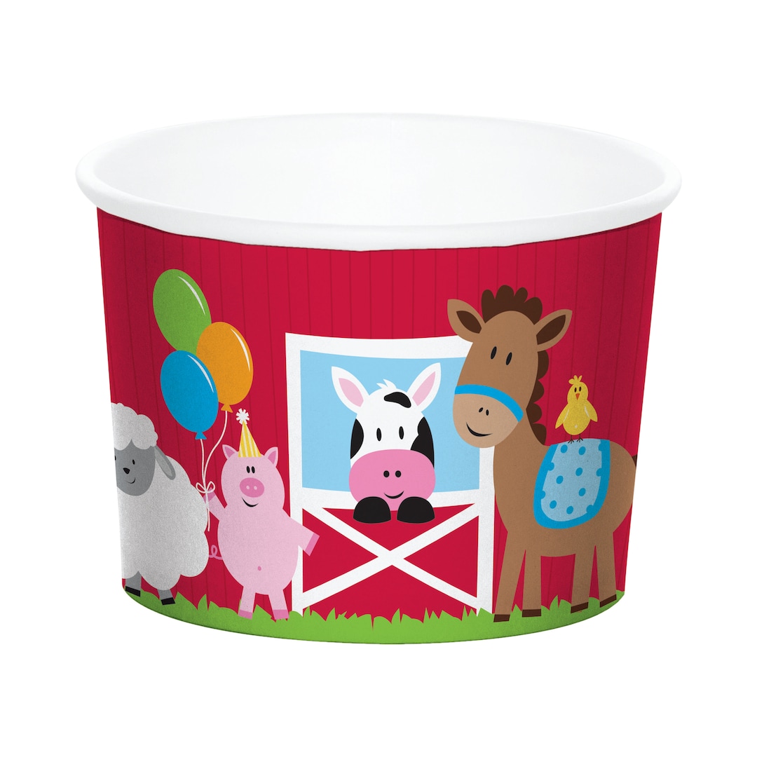 6 Farm Treat Cups 9 Oz, Barnyard Party Cups, Farm Animals Birthday ...