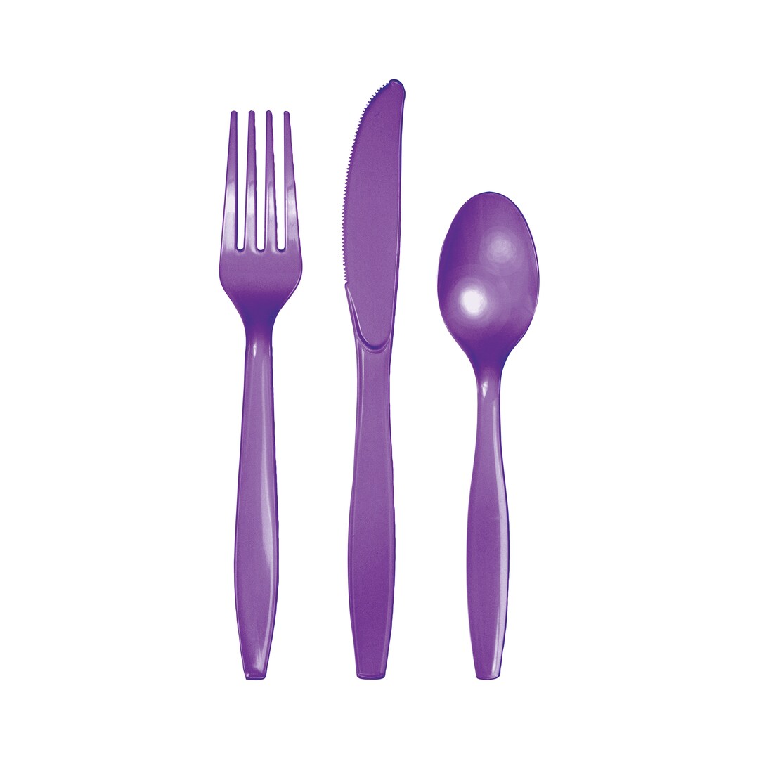 24 Purple Plastic Cutlery Set, Plastic Spoon, Plastic Fork, Plastic ...