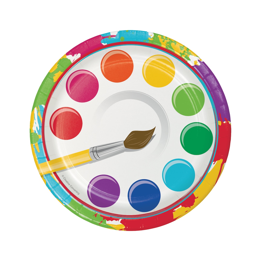 8 Art Paint Plates 7", Paint Party, Paint Splatter, Art Birthday, Art ...