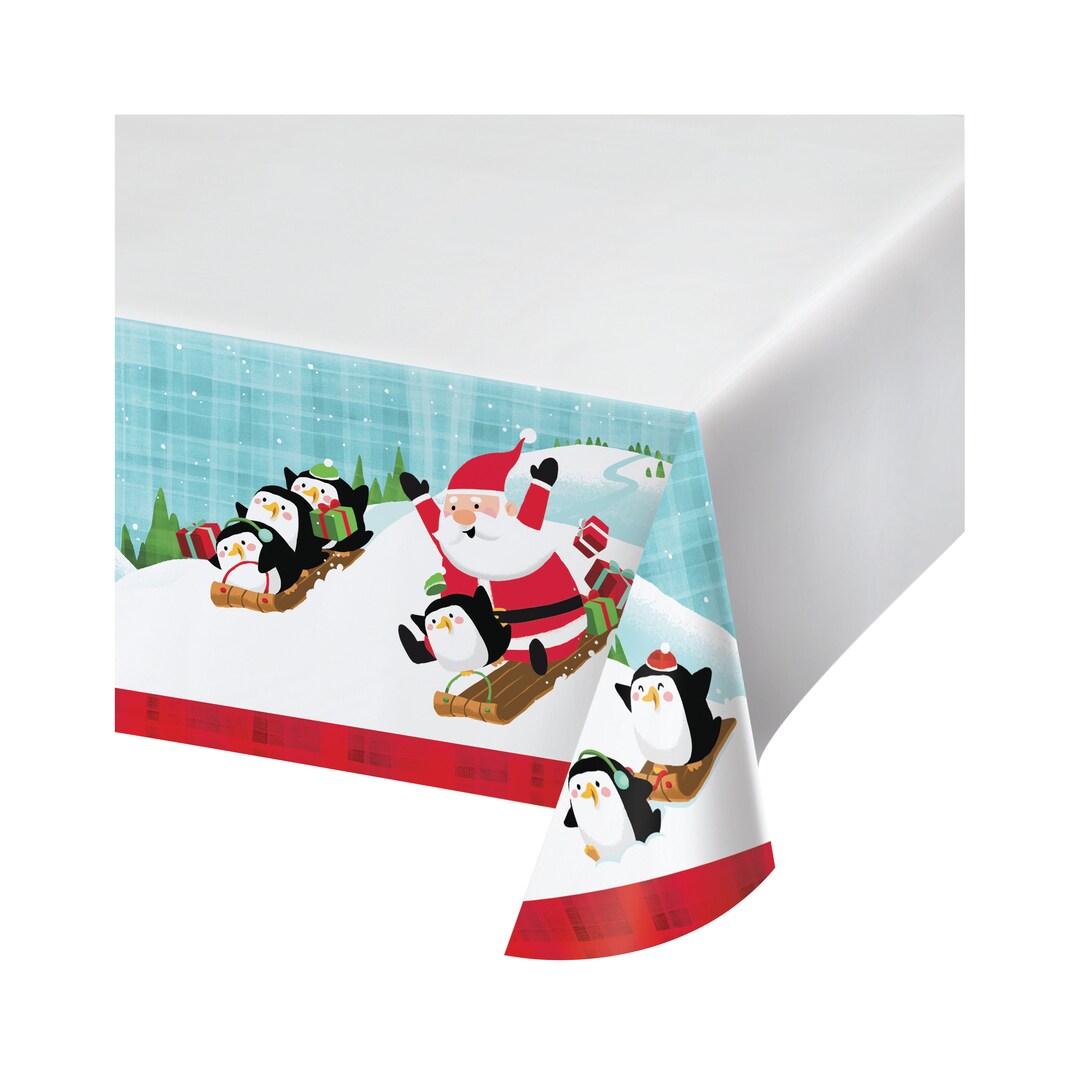 Christmas Santa and Penguins Plastic Tablecloth, Christmas Party ...