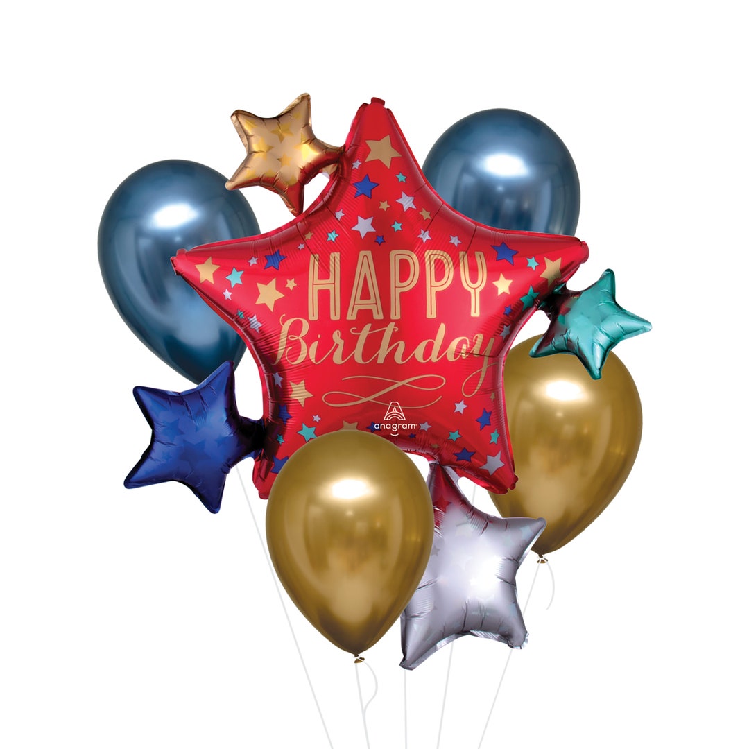 Happy Birthday Star Balloon Bouquet 35", Star Balloons, Birthday ...