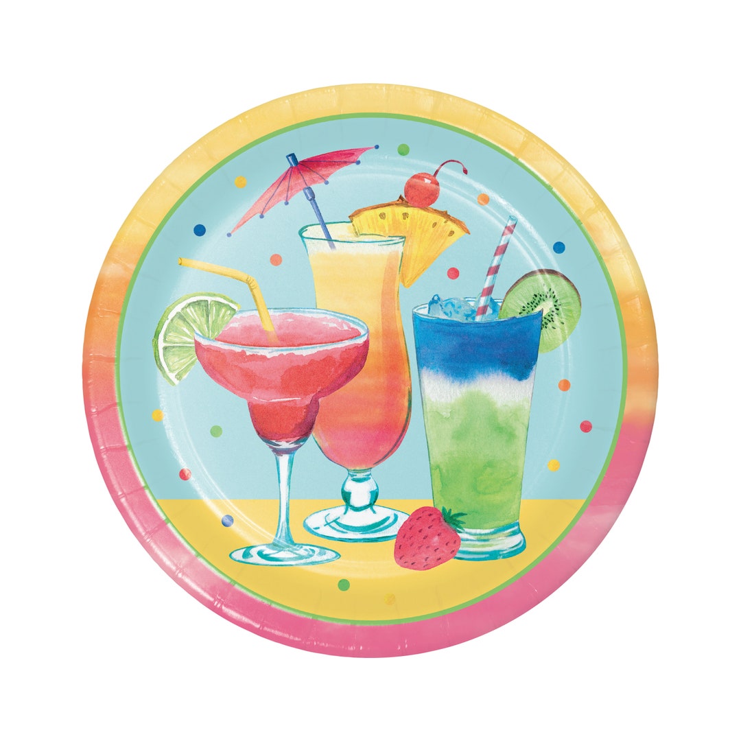 8 Cocktail Plates 9", Drink Plates, Summer Drink Plates, Luau Party ...