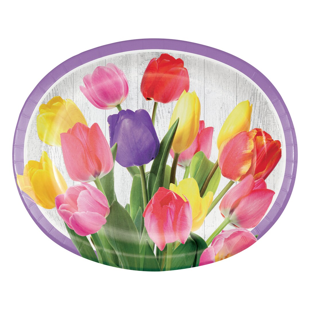 8 Oval Tulip Platters 12", Pastel Flowers, Tulip Party, Floral Party ...