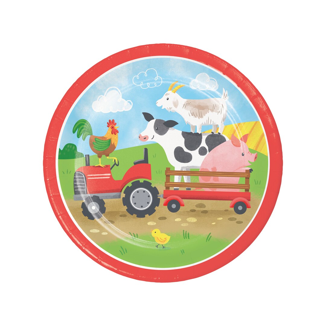 8 Farm Animal Plates 7", Barnyard Party Plates, Farm Birthday Party ...
