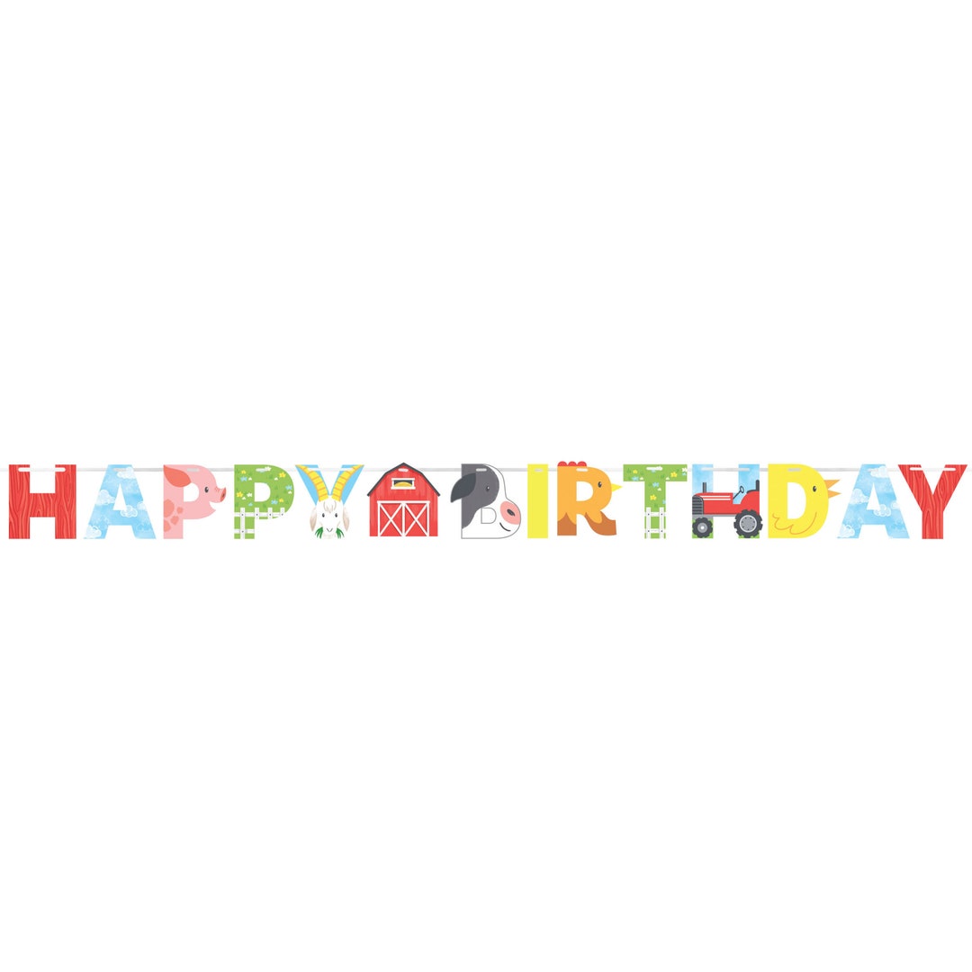 Happy Birthday Farm Animal Banner, Barnyard Party Banner, Farm Birthday ...