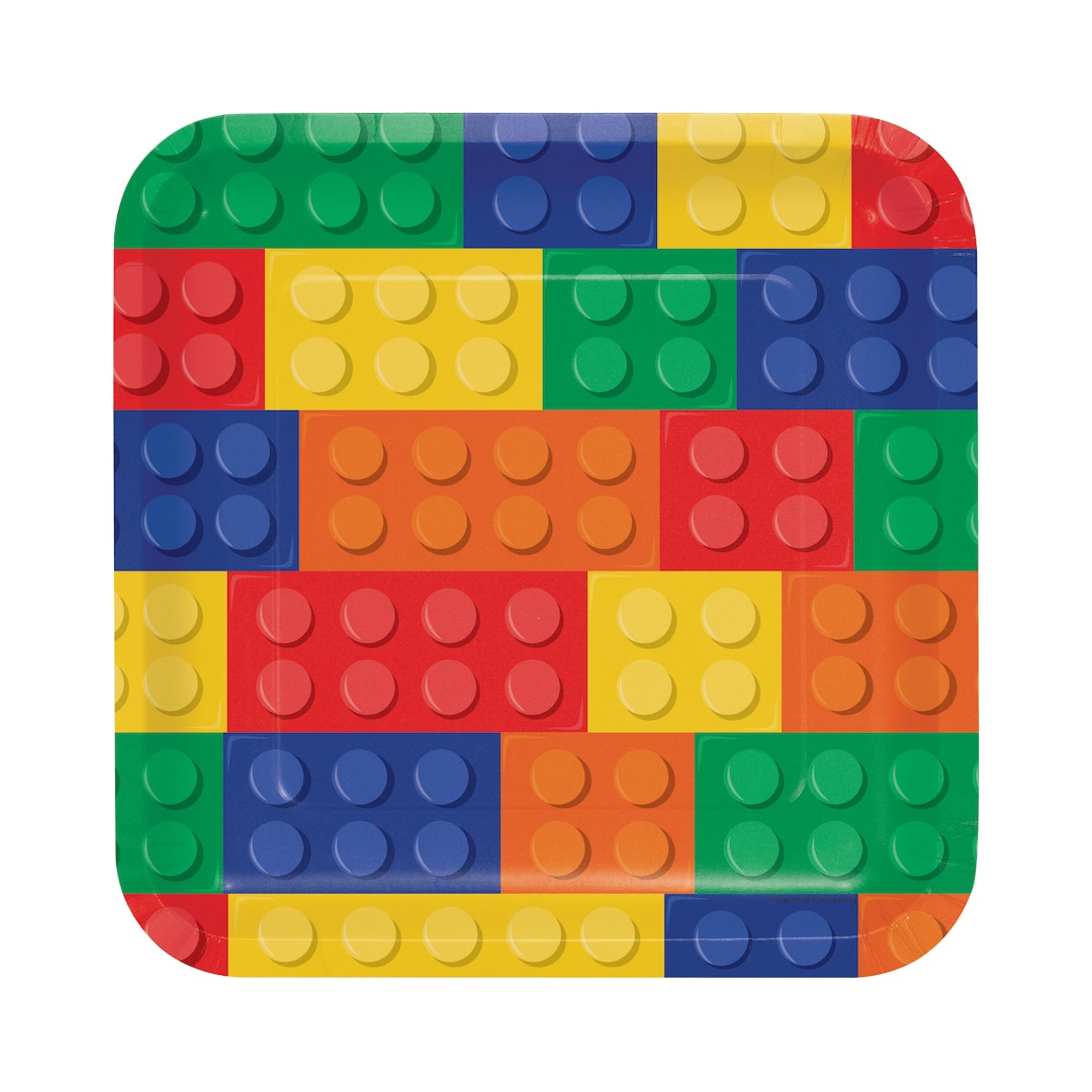 8 Construction Block Plates 9, Block Party Plates, Brick Plates, Block ...