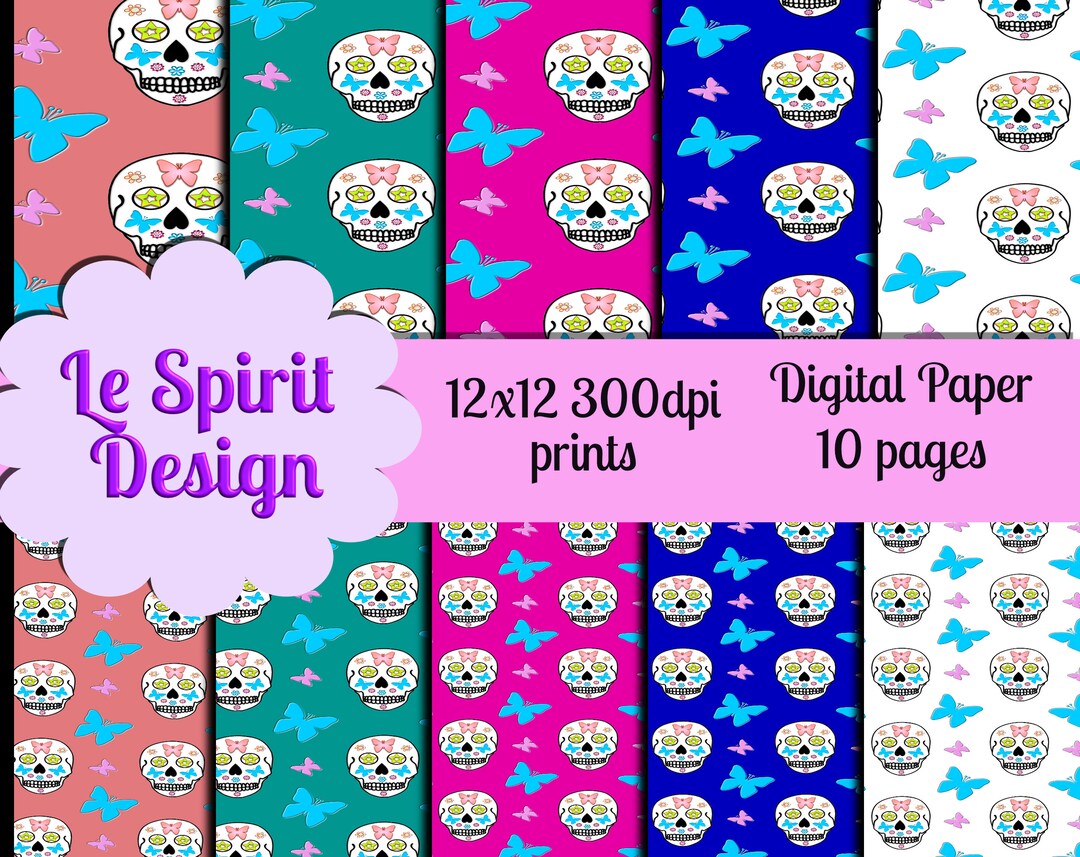 Sugar Skull Butterflies Digital Paper and Backgrounds - Etsy