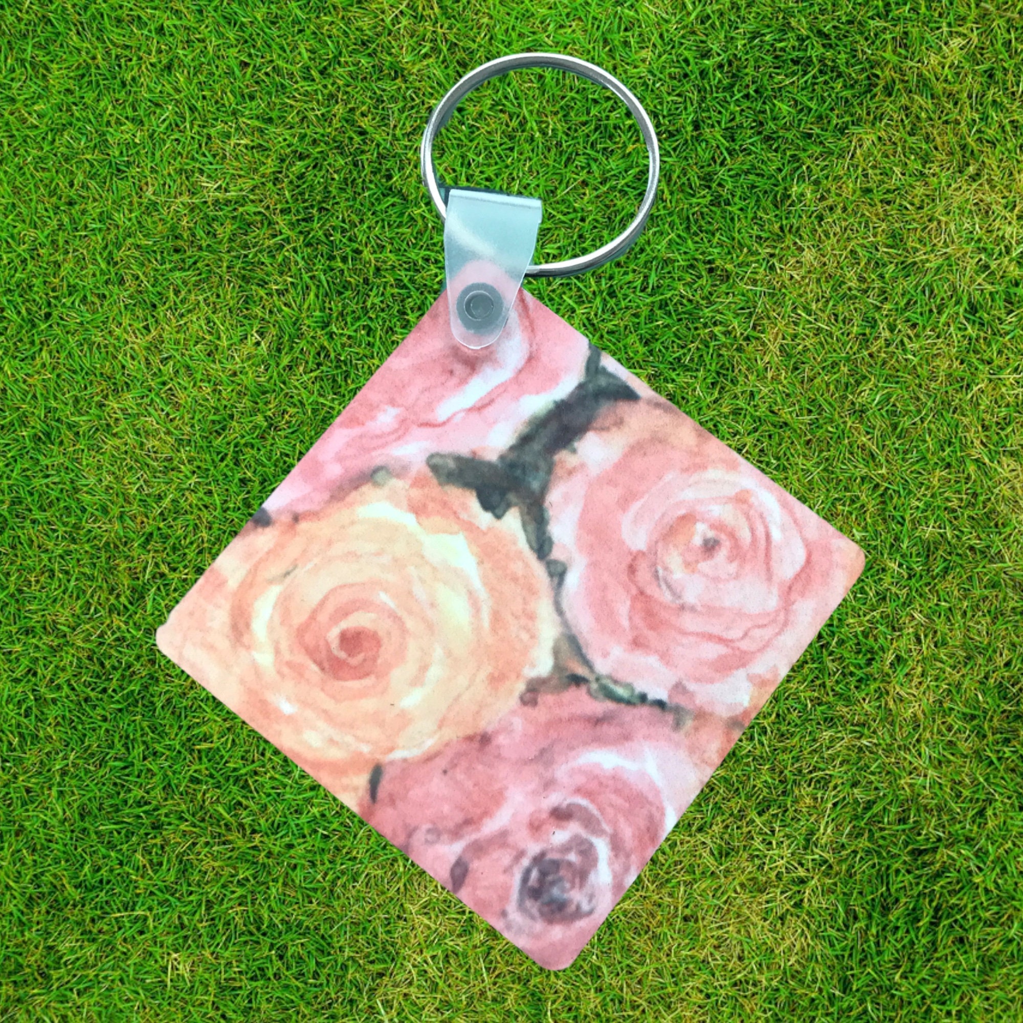 Diamond Shaped Rose Key Chain - Etsy