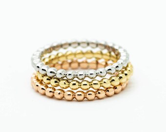 Stacking Rings, Set of 7 Sterling Silver, 14 K Solid Yellow and Rose ...