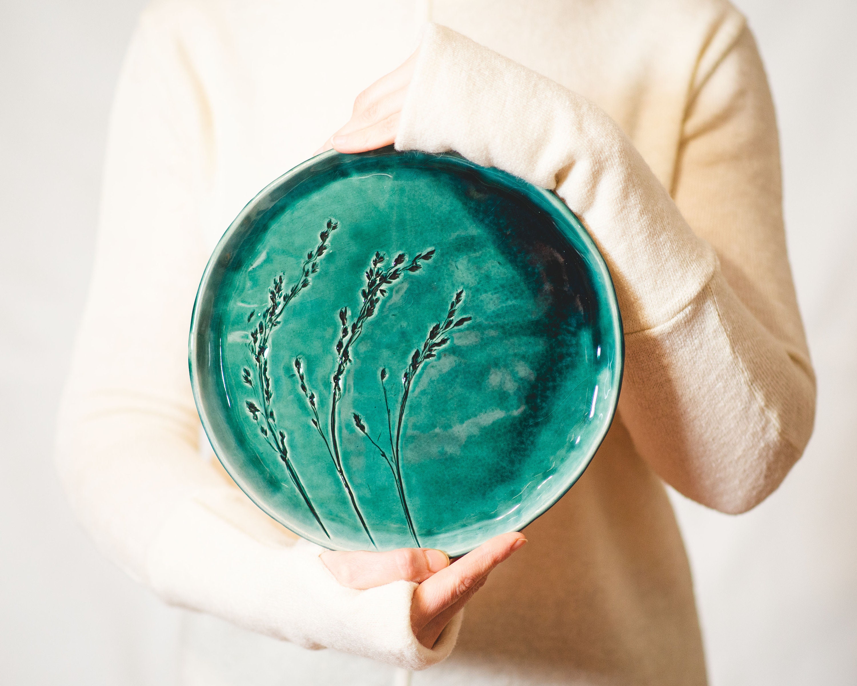 Green Ceramic plate green Salad Plate green Dinner plate | Etsy