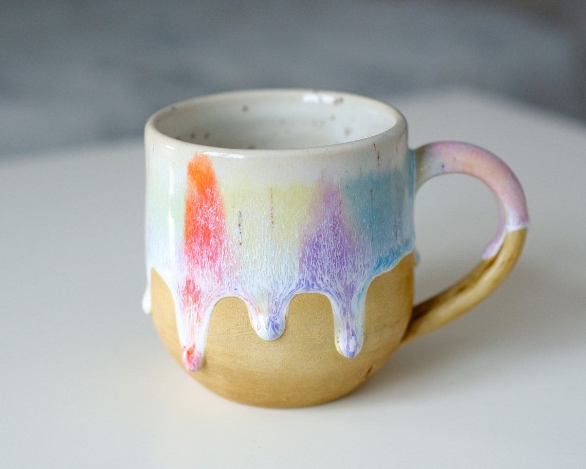 Colorful Glaze Stoneware Mug - Handcrafted Vibrant Pottery Coffee Cup ...