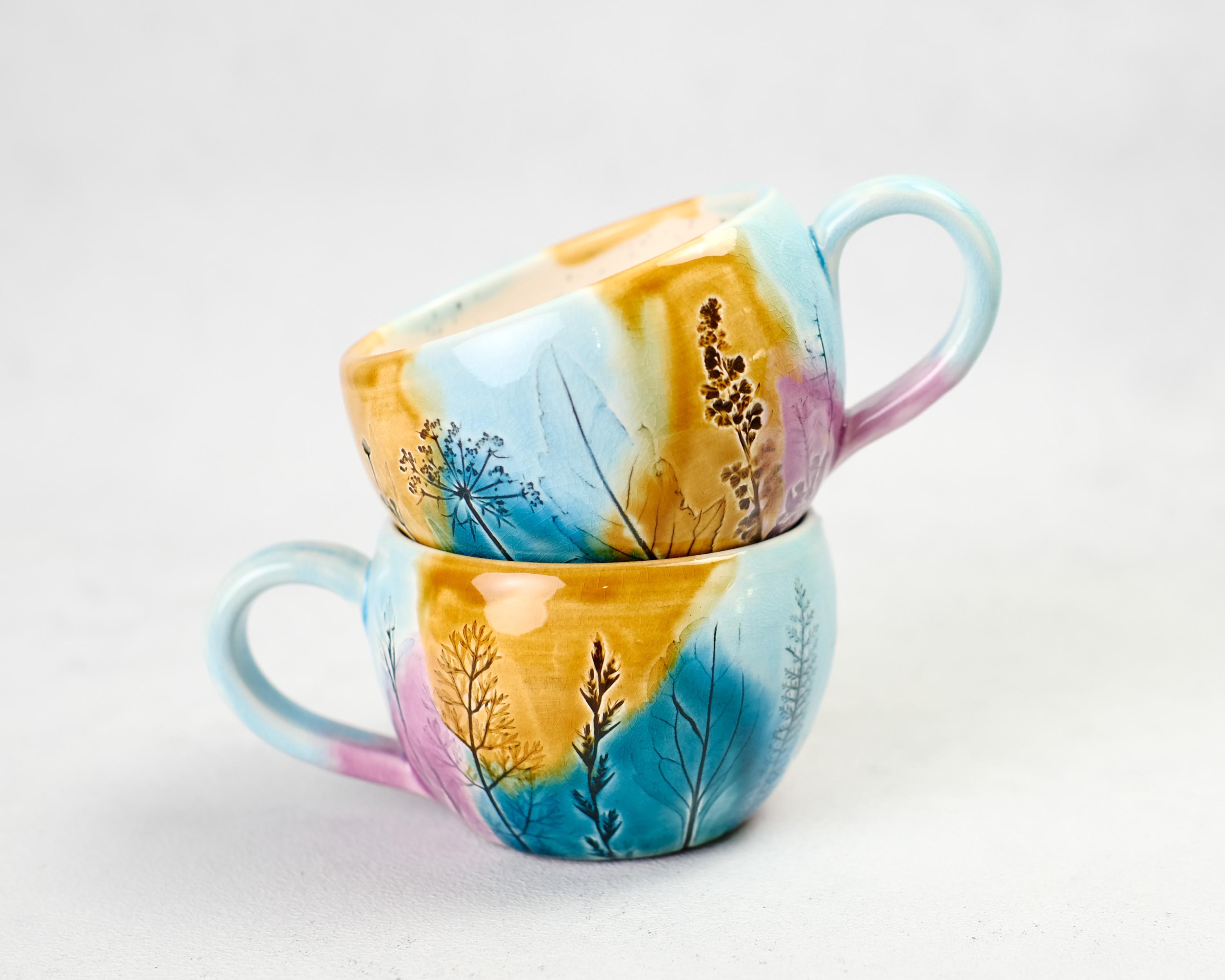 Colorful Tea Cup Handcrafted Pottery Plants Impressions, Vibrant Cup - Etsy