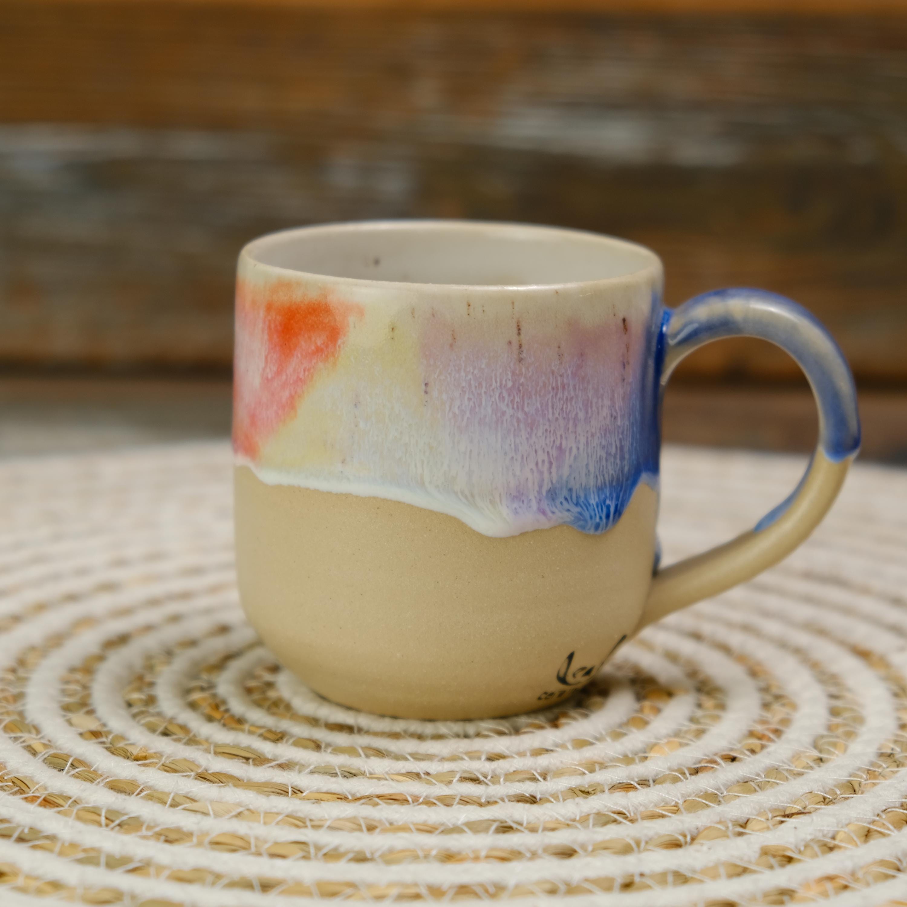 Colorful Glaze Stoneware Mug - Handcrafted Vibrant Pottery Coffee Cup ...