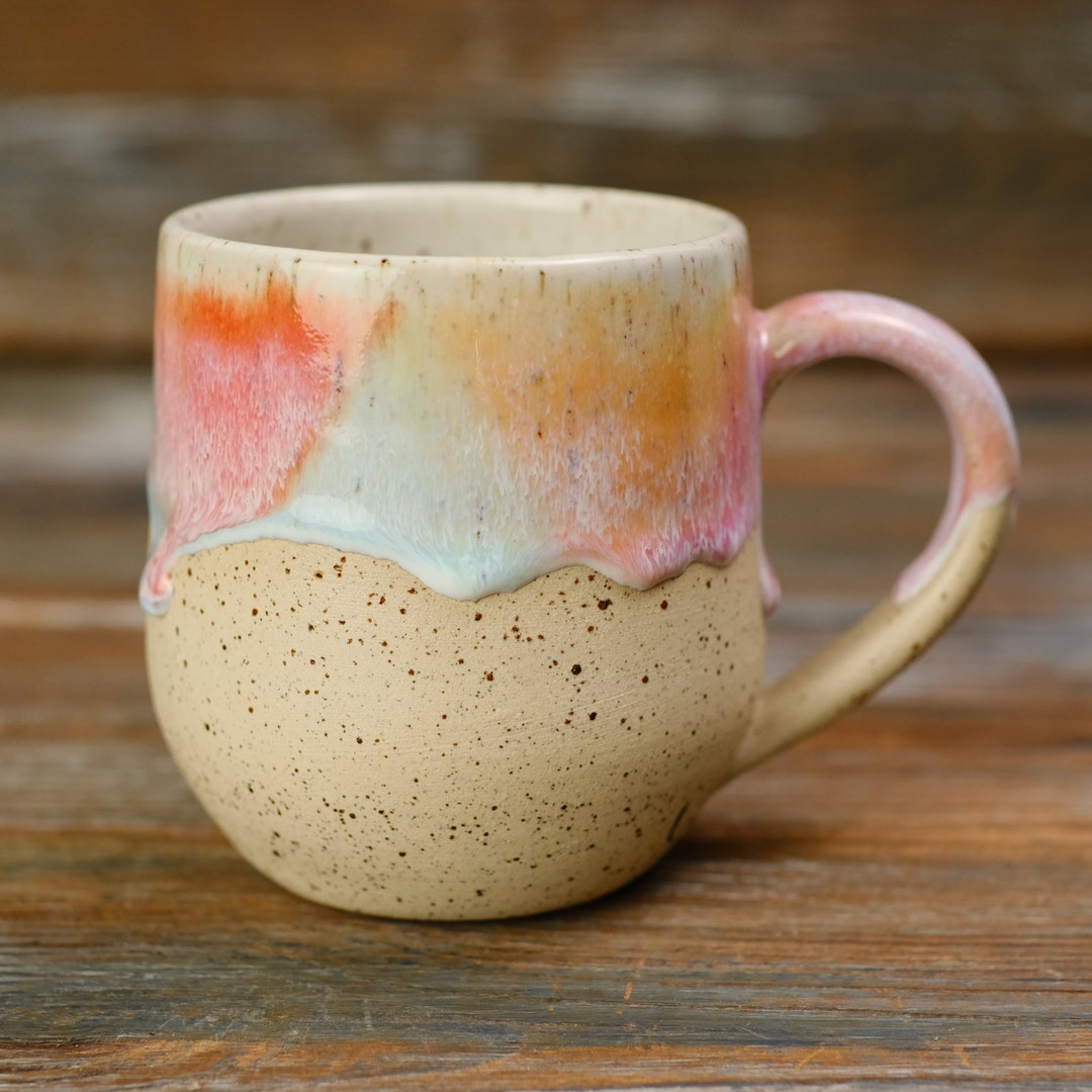 Stoneware Mug With Colorful Glaze Streaks and Cute Dots - Handcrafted ...