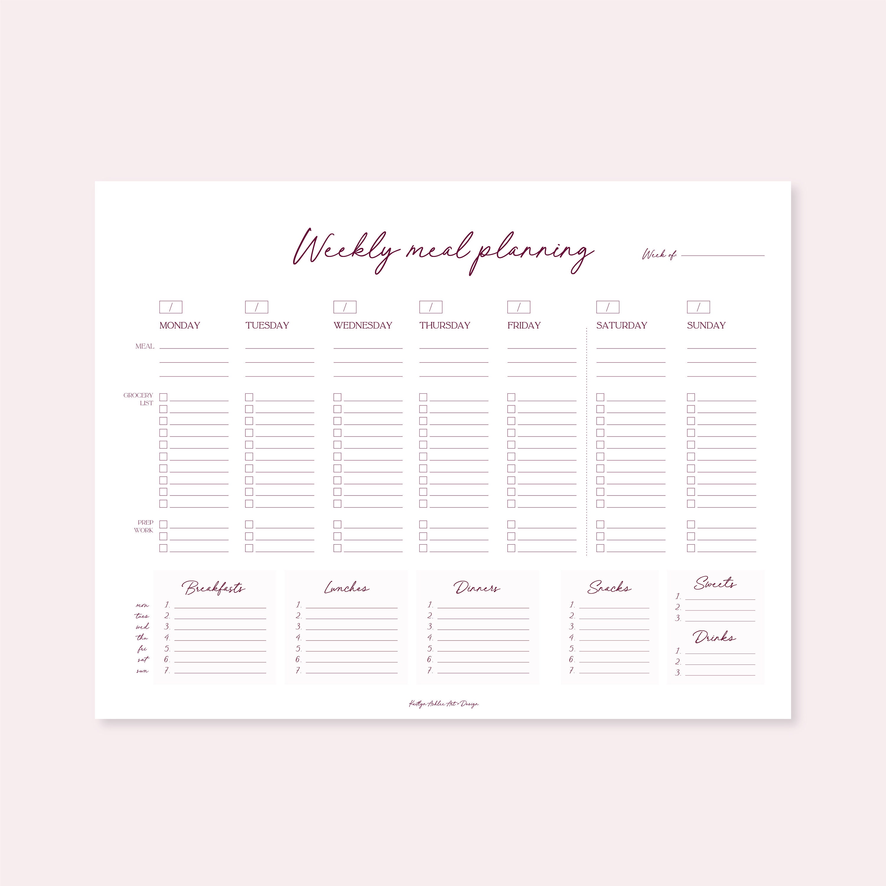 Weekly Meal Planning & Shopping List Digital Download PDF, Printable ...
