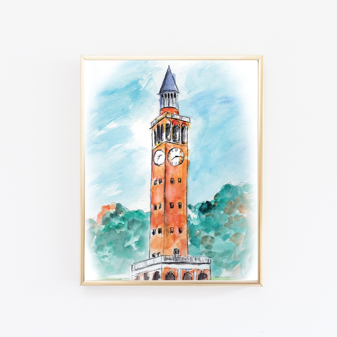 UNC Chapel Hill Bell Tower Watercolor Print | 5x7" or 8x10" | Frame Not ...