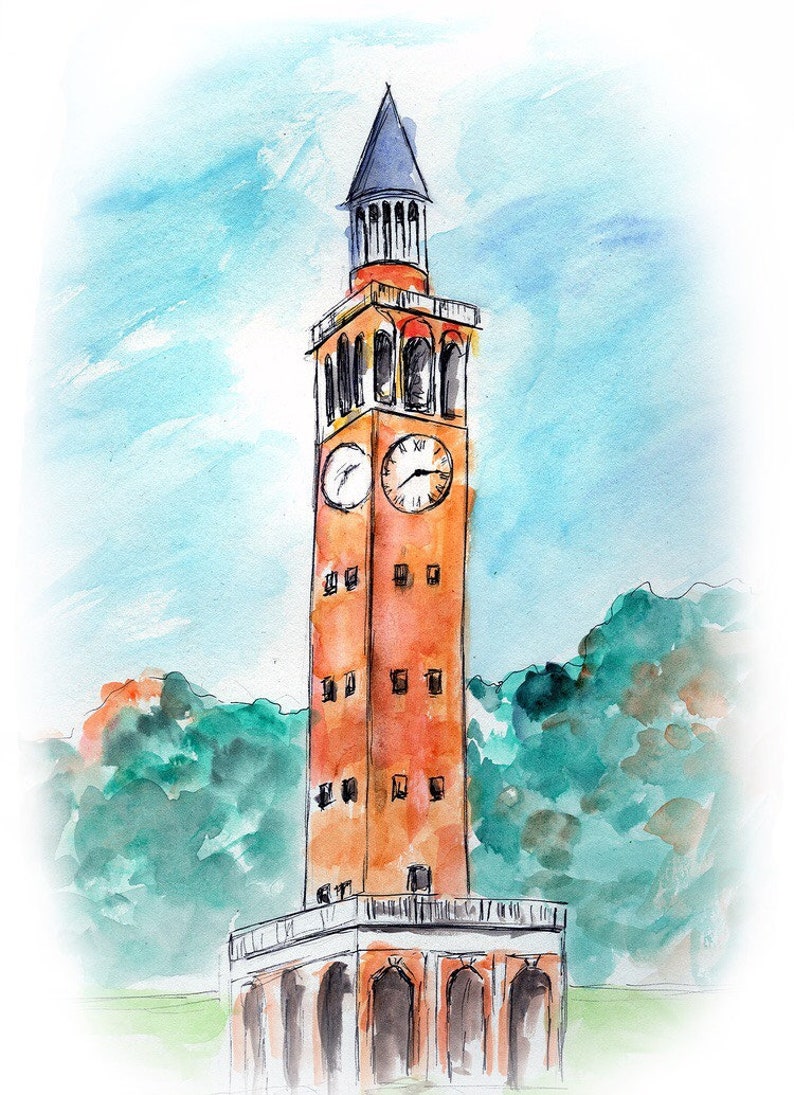 UNC Chapel Hill Bell Tower Watercolor Print - Etsy UNC Chapel Hill Bell Tower Watercolor Print - Etsy