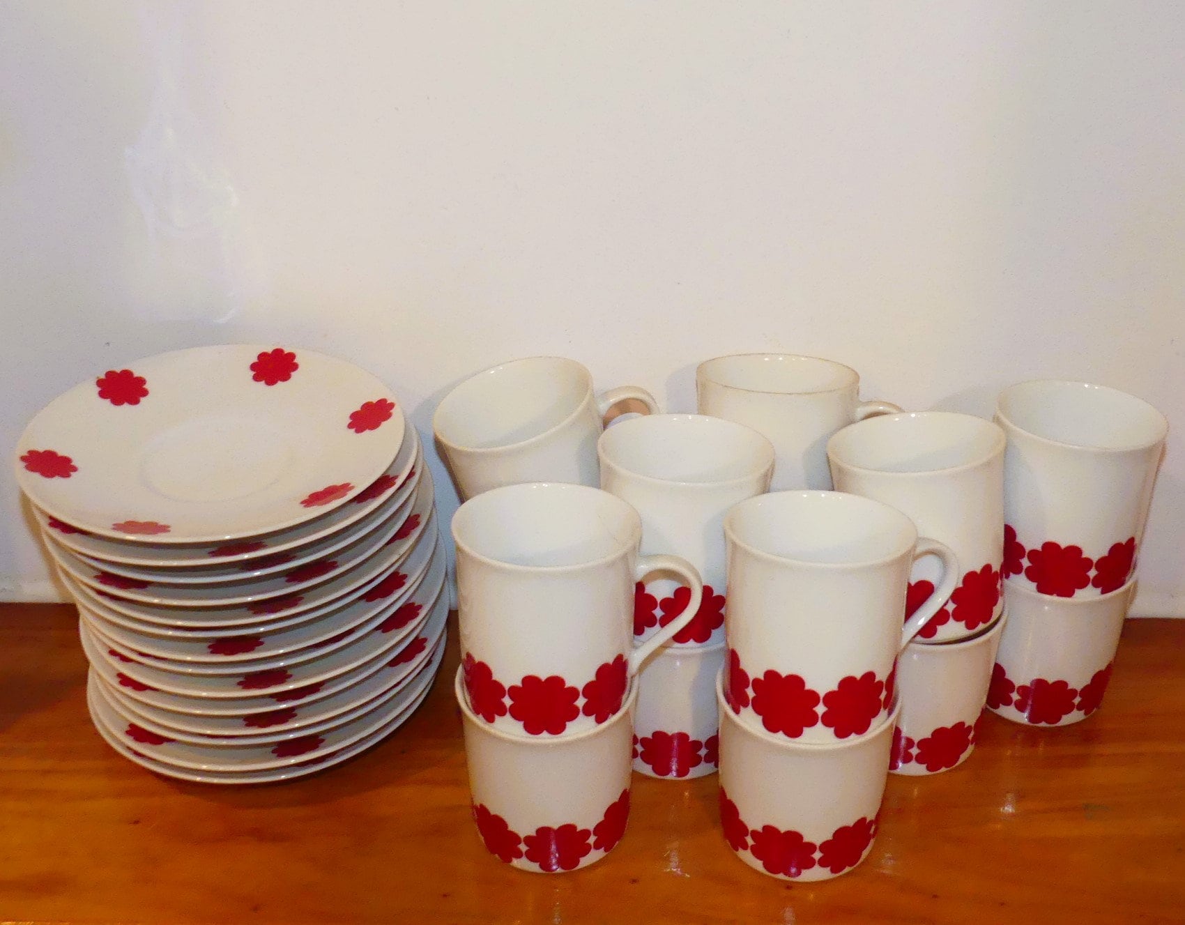 1970s Vintage Porcelain Coffee Set, Seventies Decor, Red Flower ...