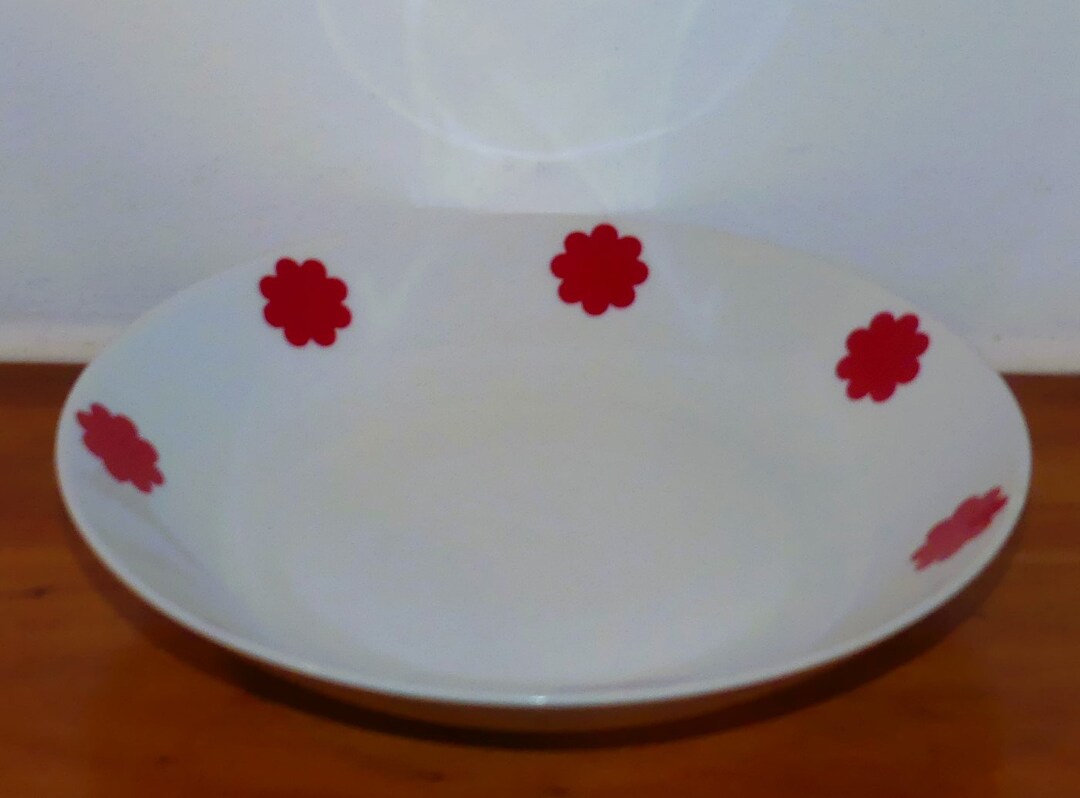 70s Vintage Porcelain Tableware SOUP PLATE Seventies Decor Red Flower Eschenbach Deep Plate ...