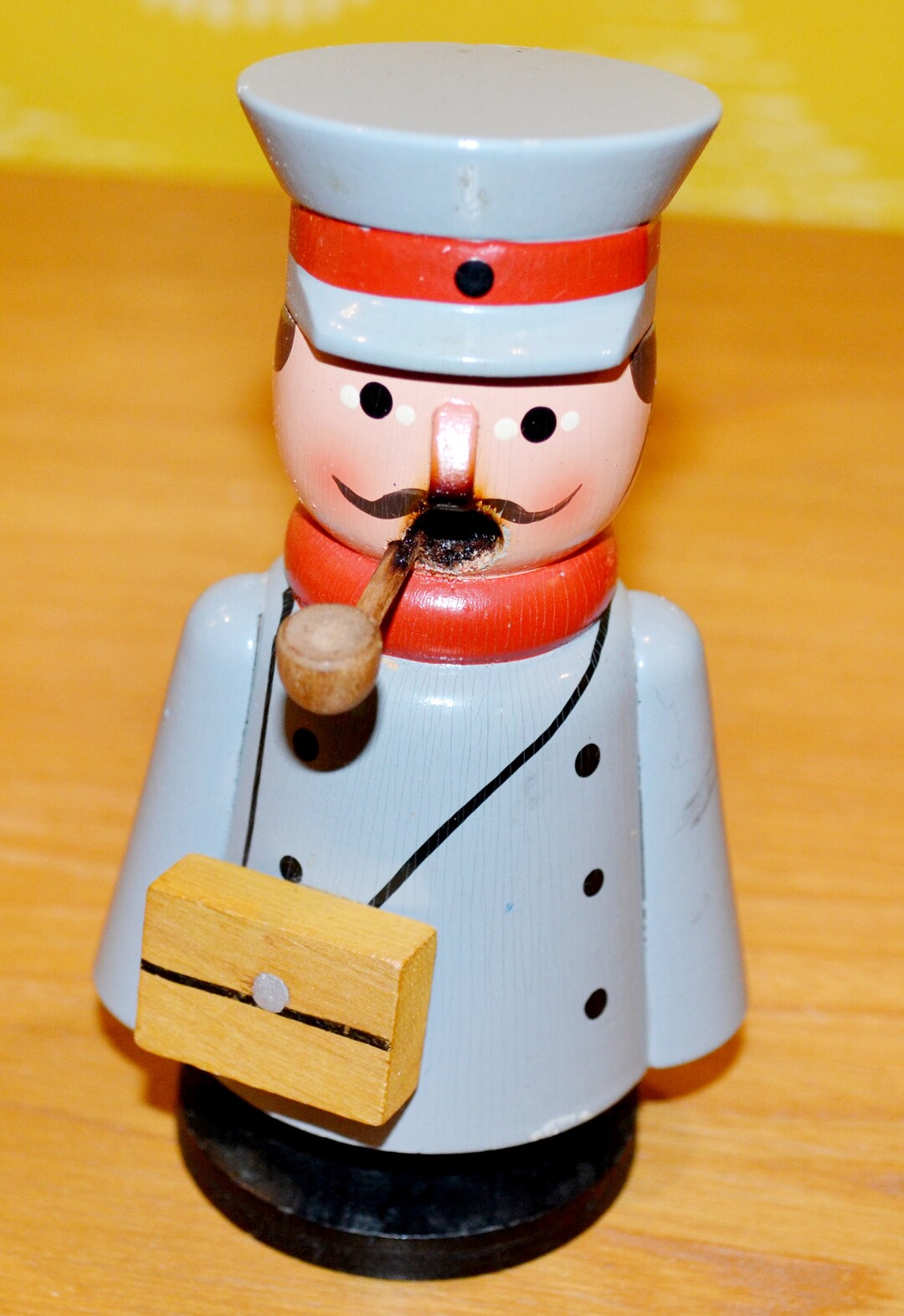 Vintage Christmas Smoking Man Postman 70s Wood Light Blue Retro Santa ...