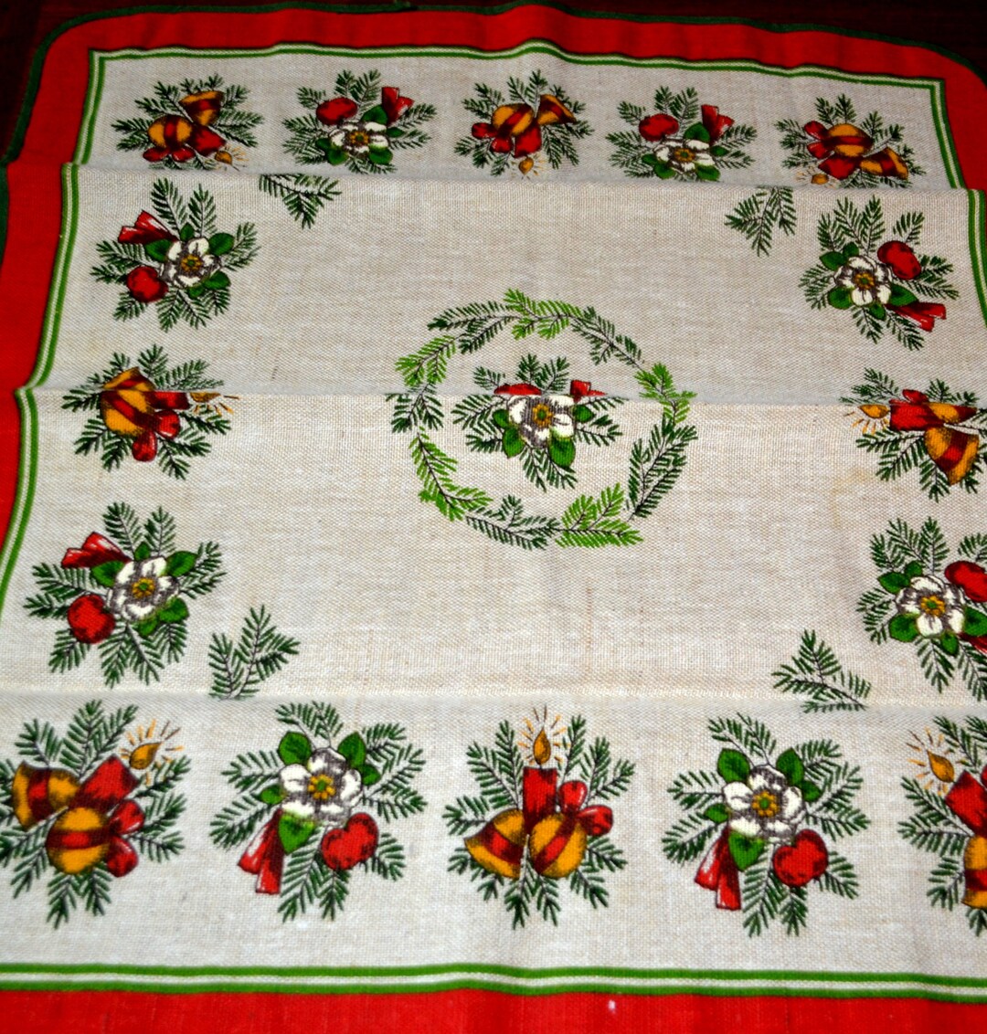 Vintage Christmas Tablecloth Jute Middle Blanket 58 X 58 Cm 70s ...