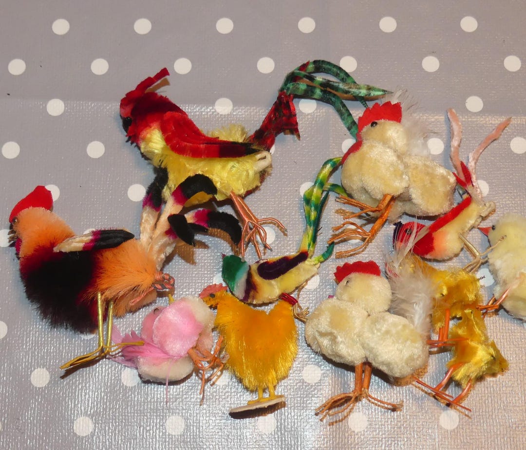 Vintage EASTER 11 Chenille Chickens Chicks Birds Set Easter Bush ...