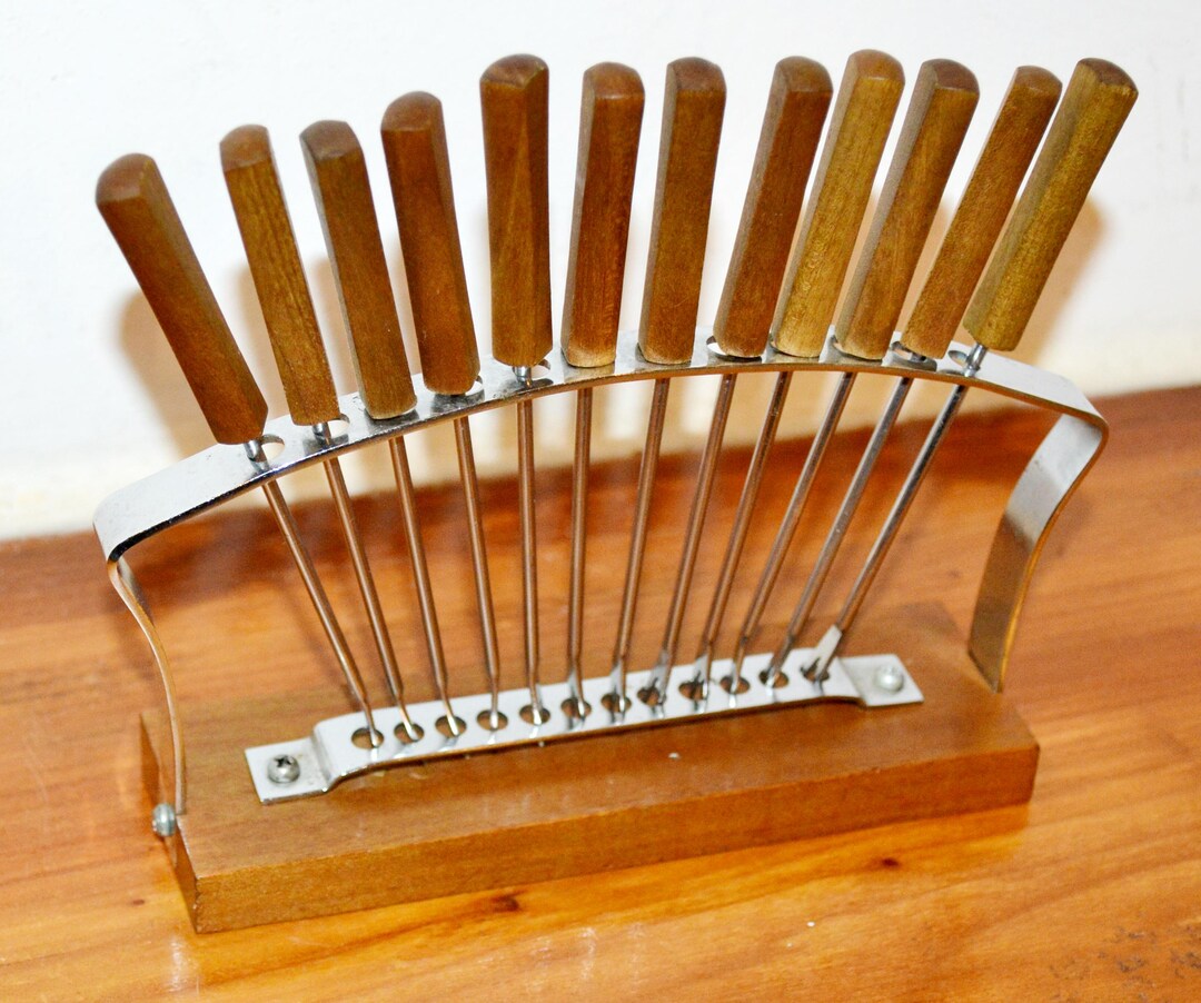 Beautiful Vintage Cheese Pick Set, Stainless Steel/teak Wood, 1960s ...
