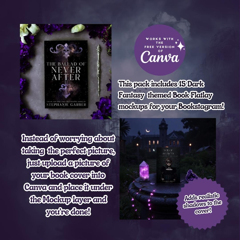 Enchanted Book Flatlay Mockups: Fantasy Bookstagram Templates for Canva ...