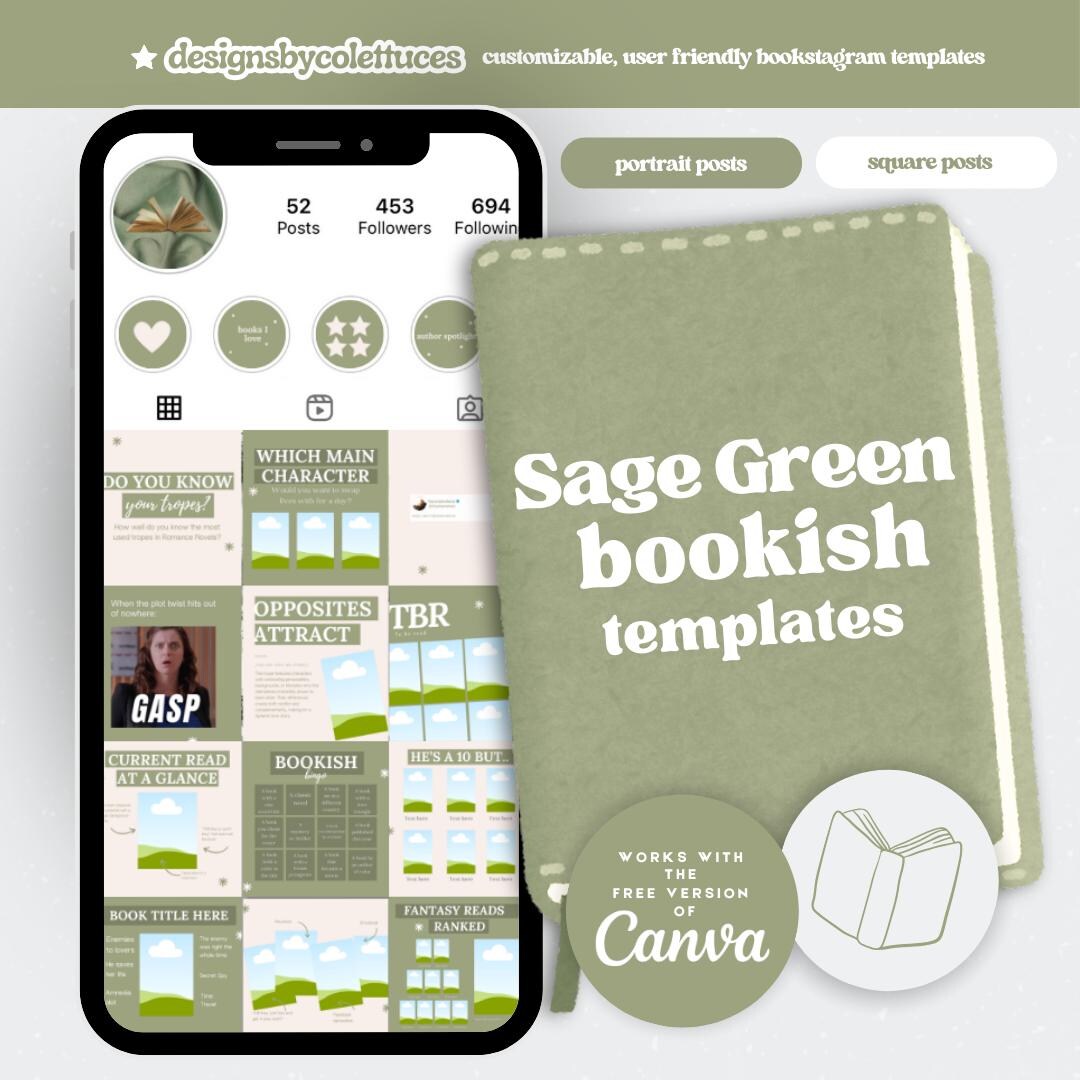 Sage Green Bookstagram Templates: Reel Covers & Post Ideas - Etsy