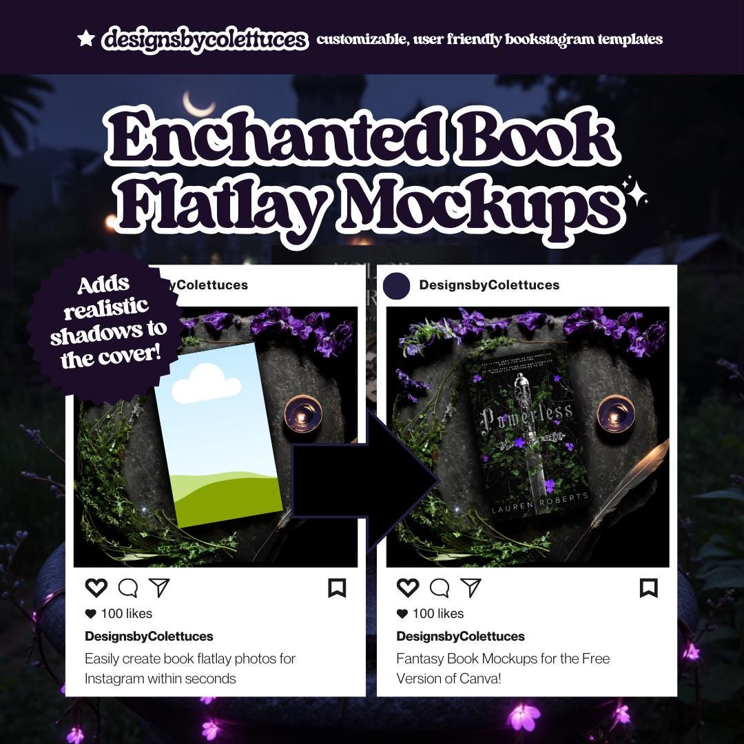 Enchanted Book Flatlay Mockups: Fantasy Bookstagram Templates for Canva ...
