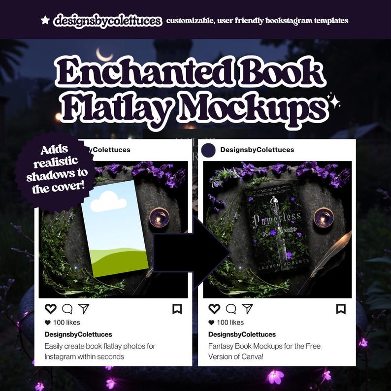 Enchanted Book Flatlay Mockups: Fantasy Bookstagram Templates for Canva ...