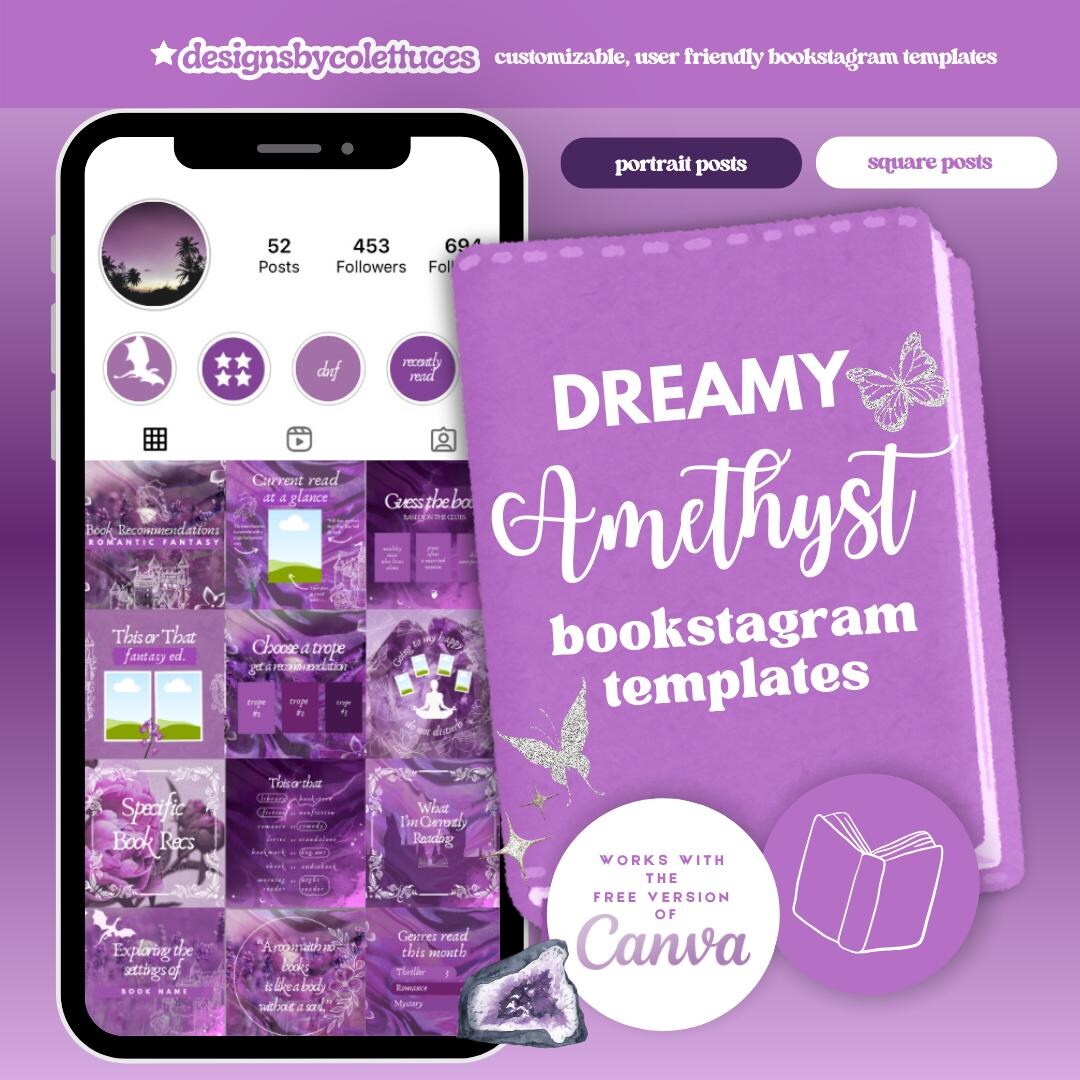115 Dreamy Amethyst Canva Bookstagram Templates, Designsbycolettuces - Etsy