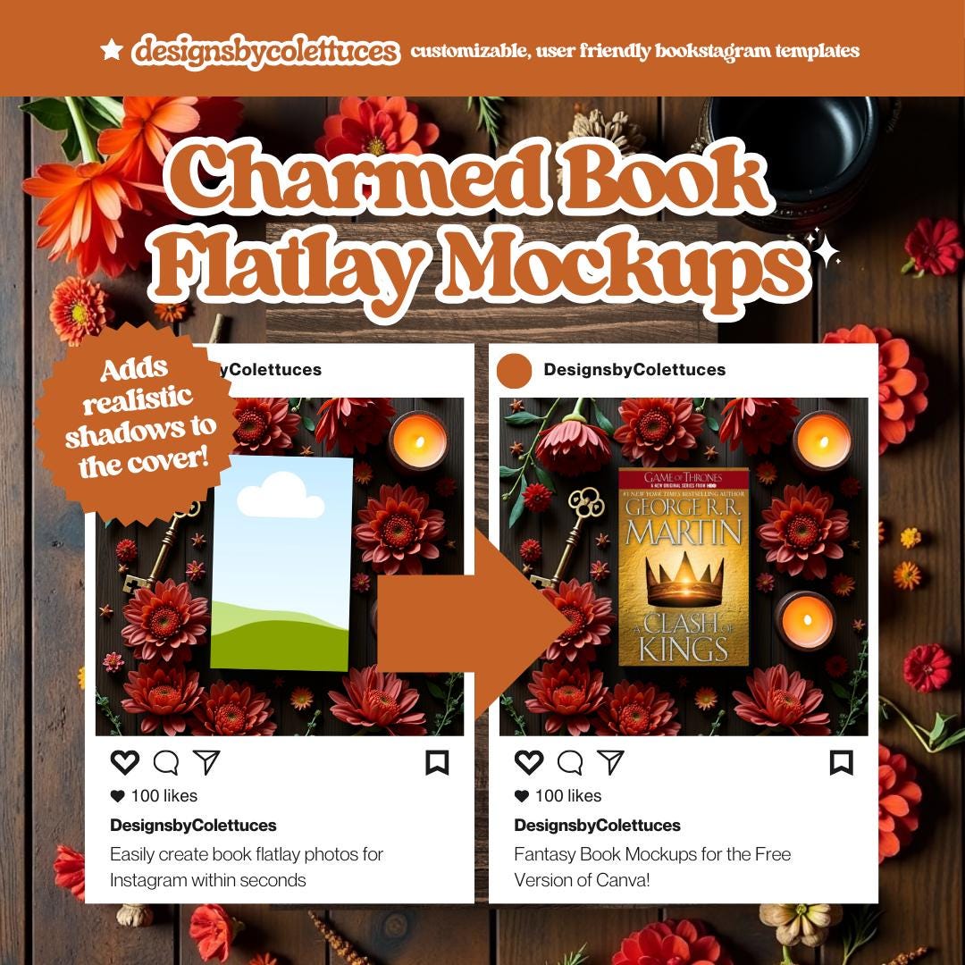 Charmed Book Cover Mockups: Botanical Flatlay Templates (canva) - Etsy
