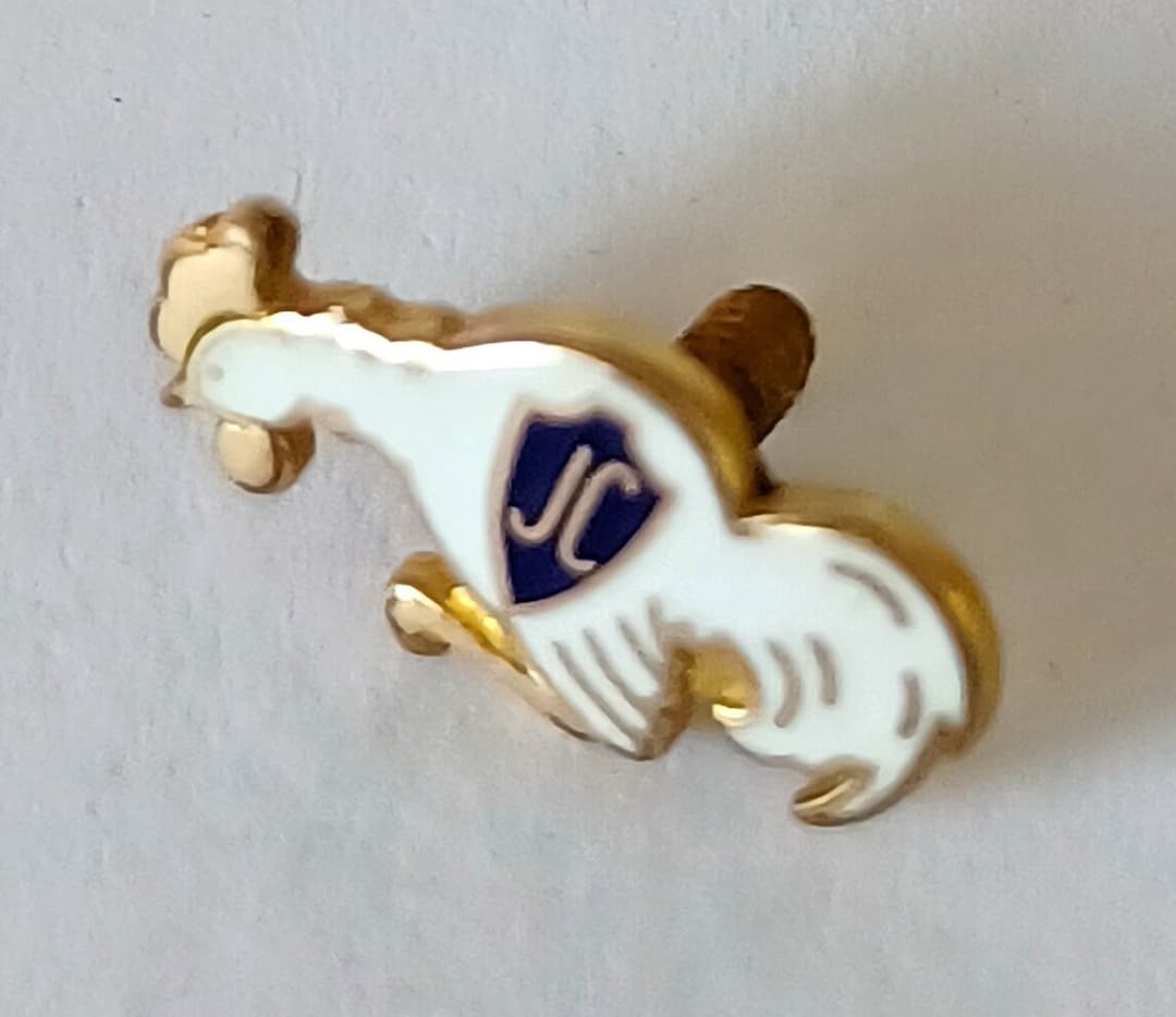 RARE Vintage JC Emblem Chicken Rooster Cock Gold Tone Enamel Screw Back ...