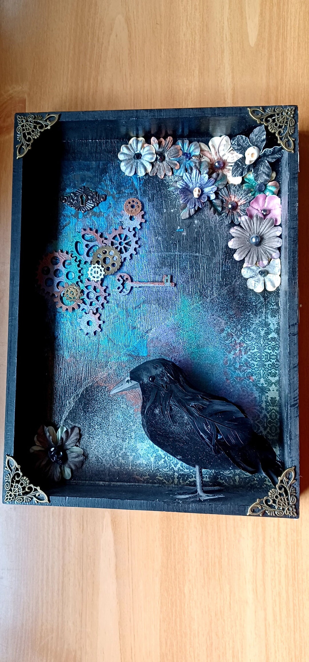 Steampunk Shadow Cigar Box Crow Flowers Gears Lock Key - Etsy