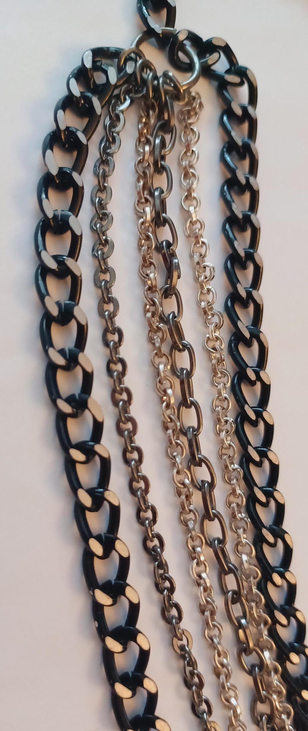 Vintage Six Strand Chain Necklace Black Silver Gunmetal Tone Chains - Etsy