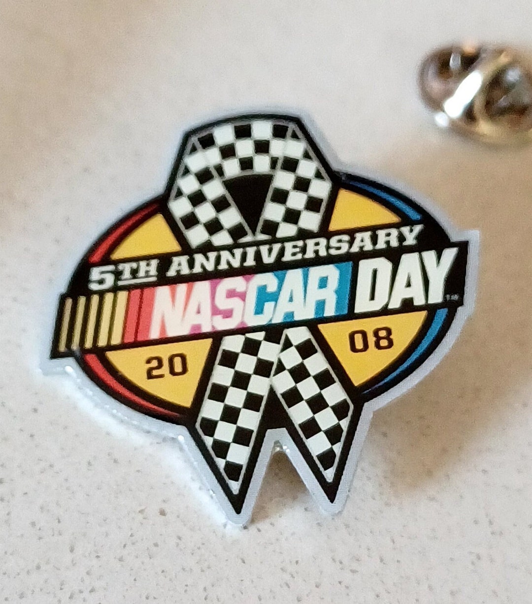 Vintage NASCAR Day 2008 Enamel Pin Checkered Ribbon Racing Event 5th ...