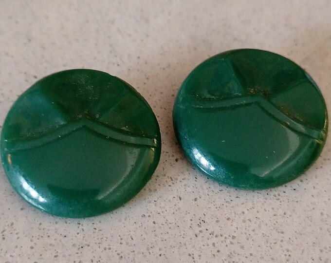 Vintage Green Glass Contoured Art Deco Style Large Buttons Shank (2 ...