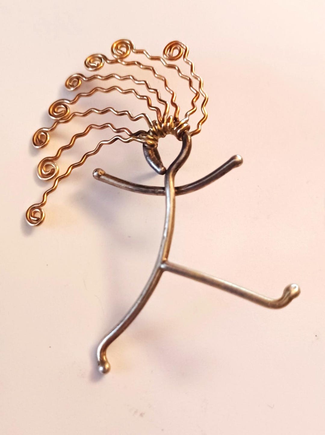 Vintage Dancing Stick Figure Wild Crazy Hair Silver Tone Copper Tone ...