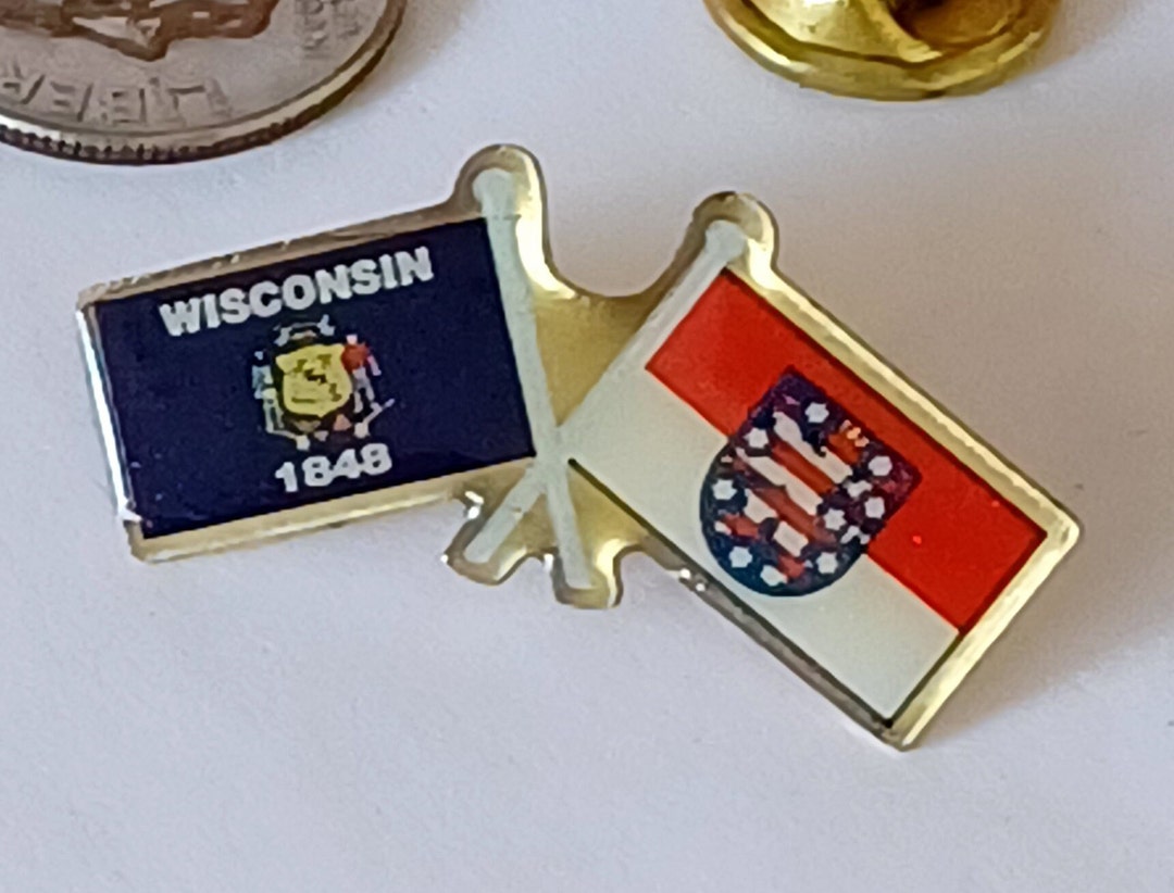 Wisconsin State Flag Coat of Arms Crossed Flags Lapel Hat Tie Pin ...
