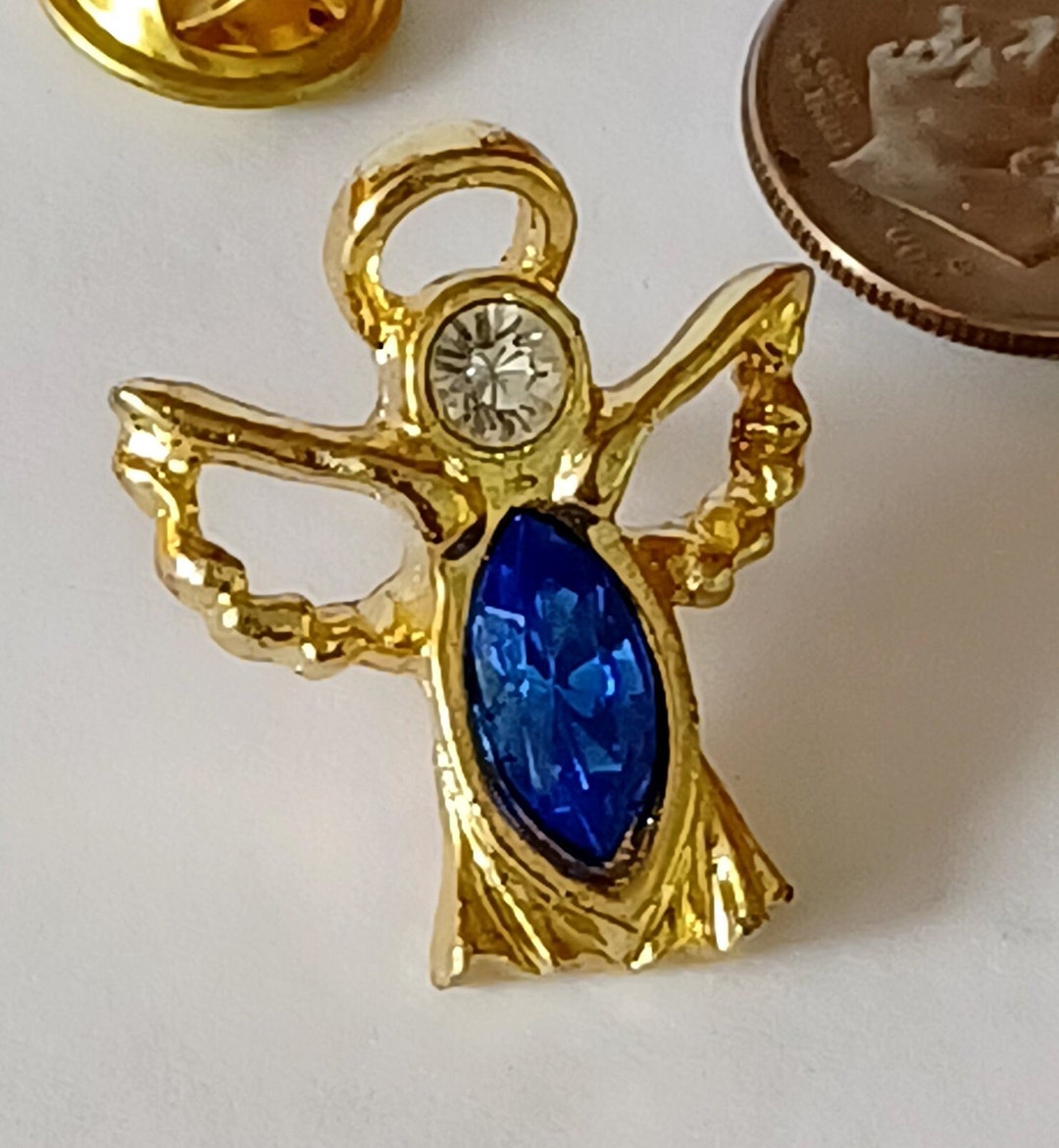 Sapphire Rhinestone Guardian Angel Birthstone September Wings Halo Gold ...
