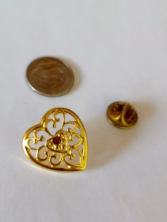 Harriet Carter Genuine Ruby Stone Gold Filigree Heart… - Gem