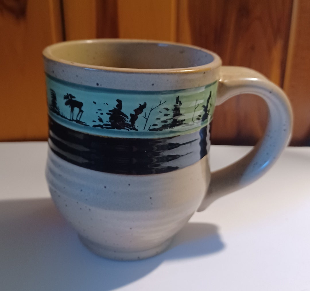 Vintage Stoneware Earthart by Artables Debra Durrer Cabin Scene Deer ...