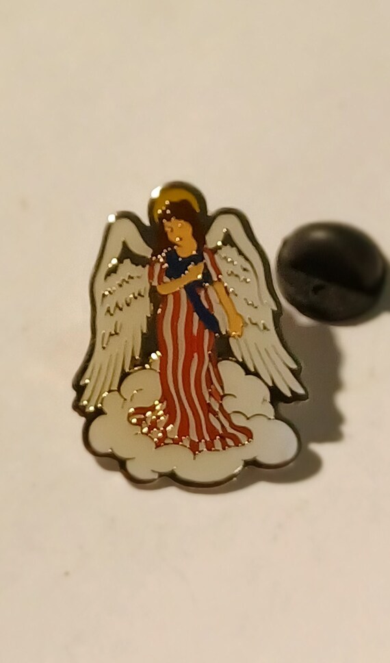 Vintage USA American Flag Angel Wings Clouds Lapel Ha… - Gem
