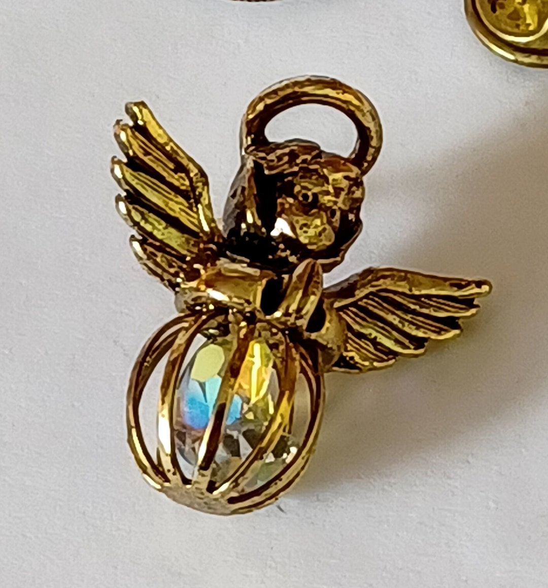 Guardian Angel Gold Tone Wings, Halo Aurora Borealis AB Gemstones in ...