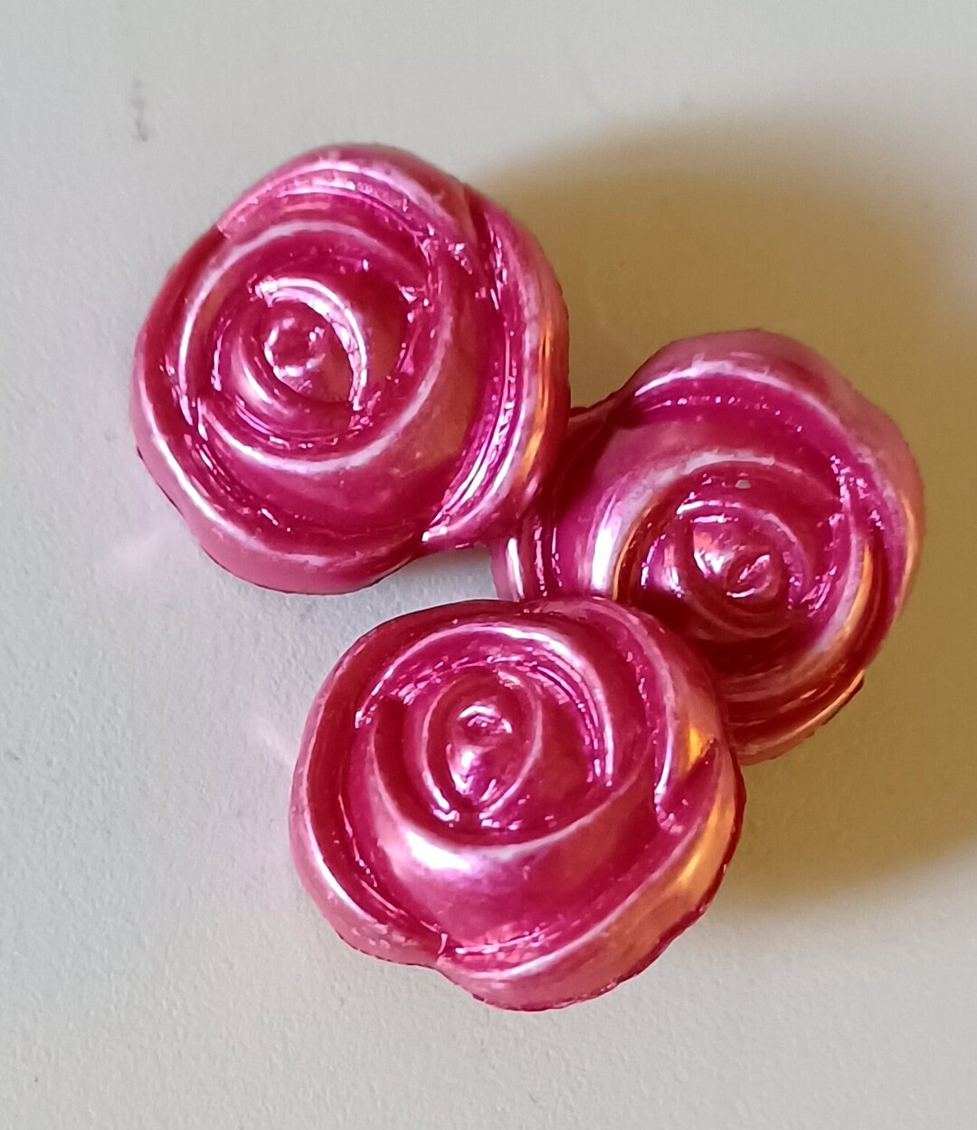 Vintage Frosted Hot Pink Magenta Fuchsia Tone Plastic Rose Molded Shank ...