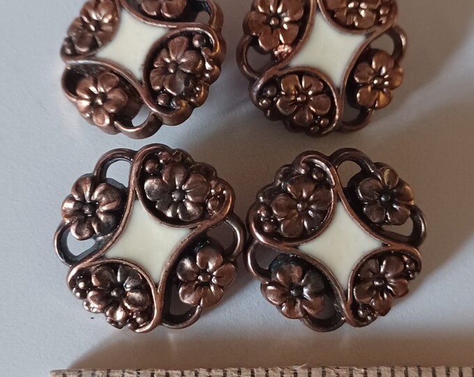 Vintage Copper Tone Cream Enamel Flowers Buttons (4) 0022 - Etsy
