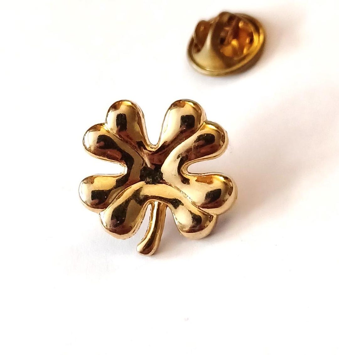 Vintage Irish Gold Tone Four Leaf 4-leaf Shamrock Lapel Hat Tie Pin ...