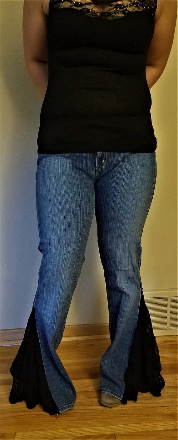 DKNY Size 8L Black Lace Inserts Bell Bottom | Etsy