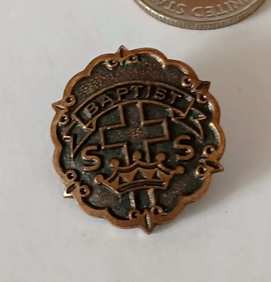 Cross and Crown Baptist SS Sunday School Brass Little System Lapel Hat ...